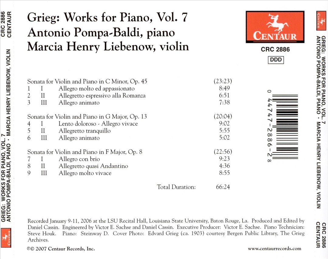 MARCIA HENRY LIEBENOW / ANTONIO POMPA-BALDI GRIEG: WORKS FOR PIANO, VOL ...