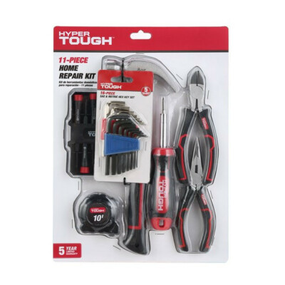 Hyper Tough 11pc Home Repair Tool Kit Hammer Screwdriver Pliers Hex ...