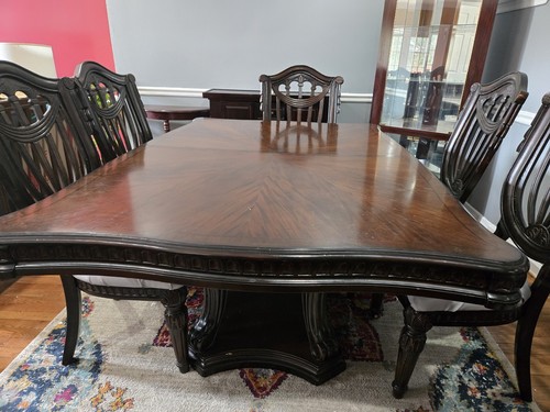 Dark Wood Dining Table Set 6. chairs | eBay