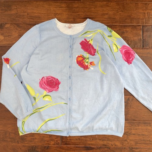 QUACKER FACTORY Cardigan Floral Jeweled Spring Easter Size Large | eBay