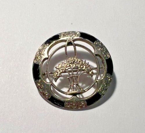 Vintage Round Pin Tree of Life Sterling Silver 925 Black Enamel 15/16 ...