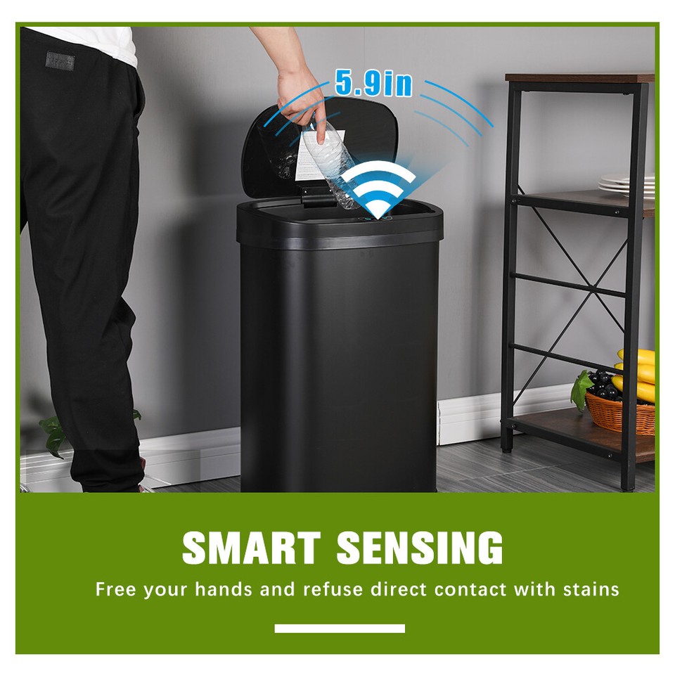 13 Gallon Kitchen Trash Can Automatic Touch Free Garbage Can with Lid ...