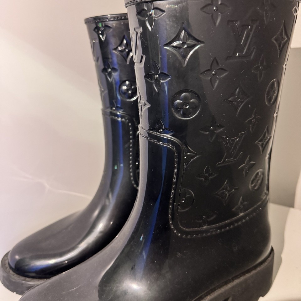 Louis Vuitton Black Shiny Rain Boots Used Size 36 Women’s New with Box ...