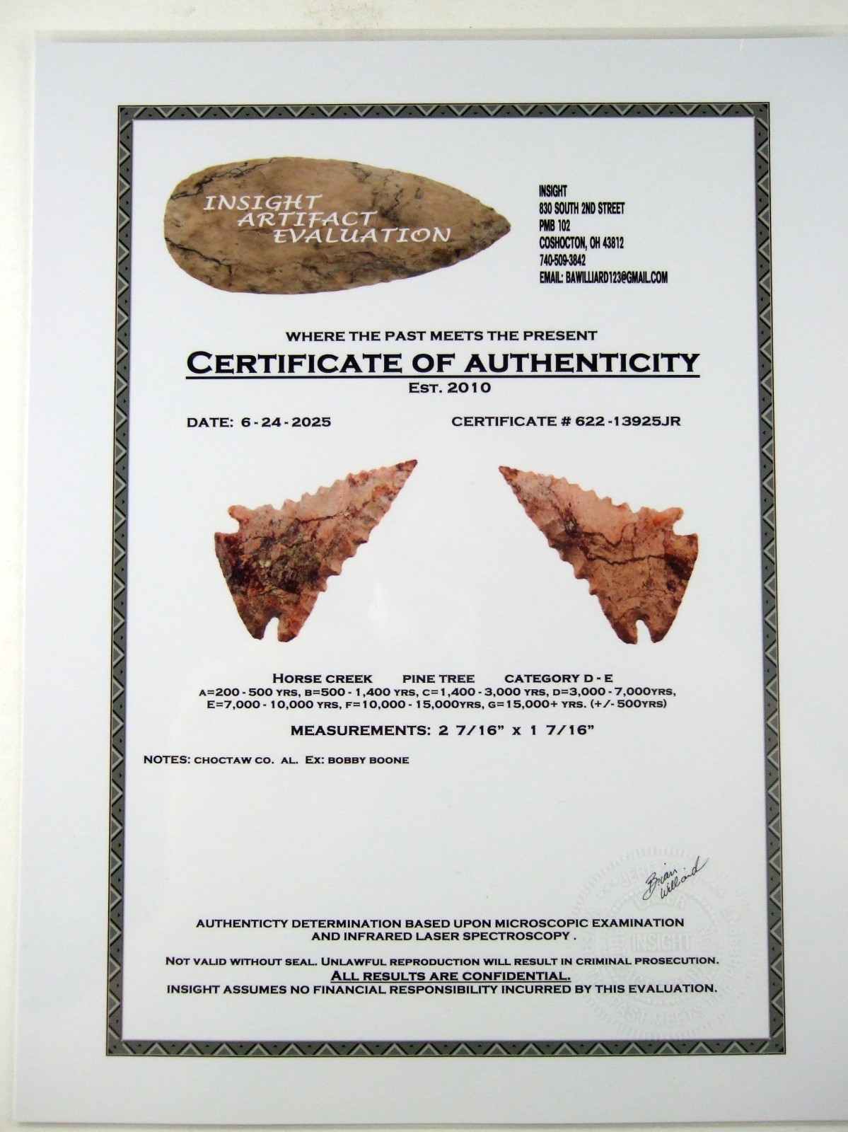 Super Fine Colorful Serrated Alabama Pine Tree Point with Insight COA ...