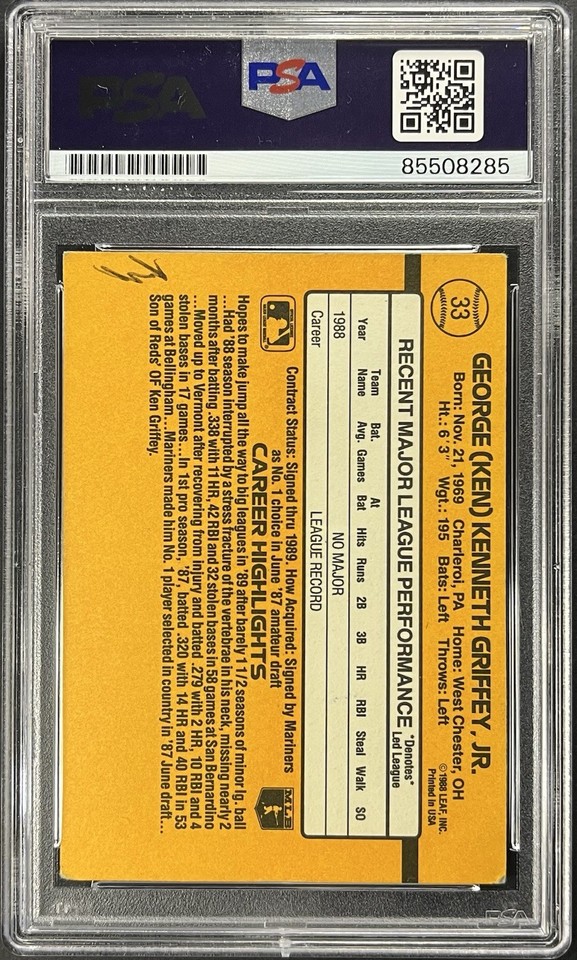 Ken Griffey Jr. Auto 1989 Donruss Signed Baseball Rookie Card #33 PSA ...