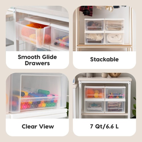 USA 7 Qt. Plastic Drawer Storage Organizer Stacking Drawers, 4-Pack ...