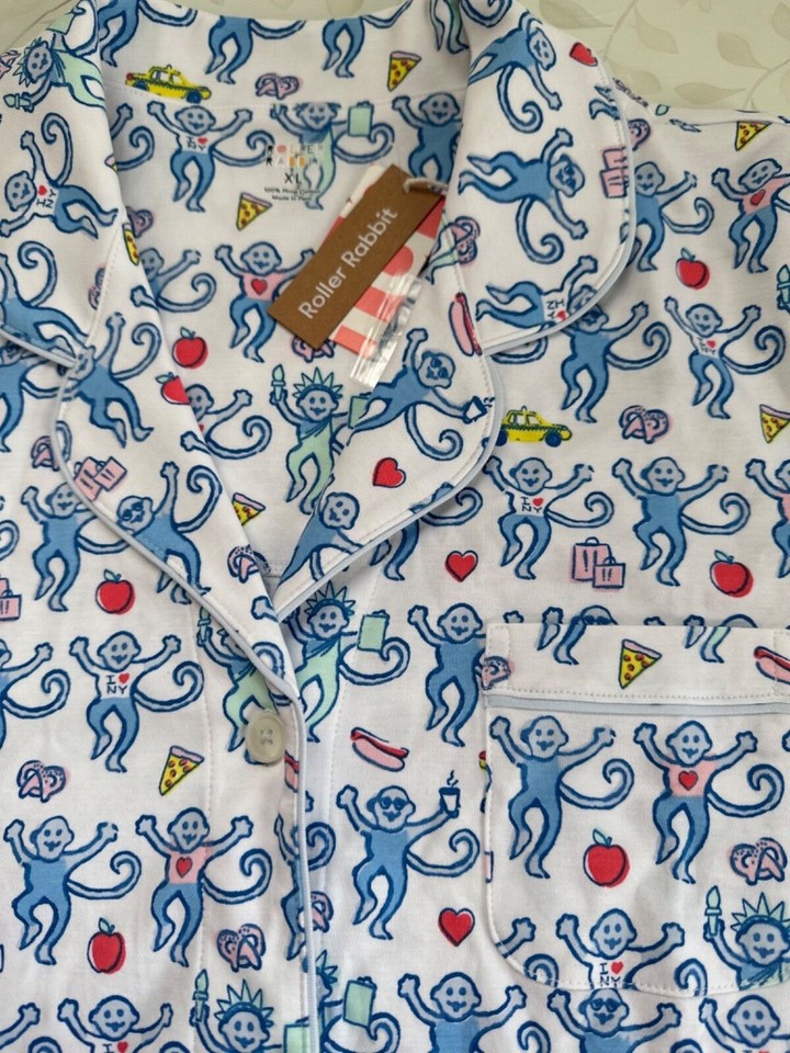 NWT Roller Rabbit NYC New York City Blue Monkey Polo Pajama Set PJ LIM ...