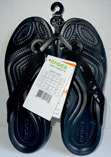Crocs Capri V Women's Black Sequin Thong Flip Flops Sandals 204311-001 ...