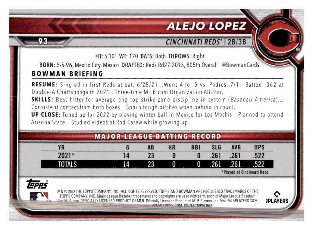2022 Bowman Alejo Lopez RC 93 | eBay