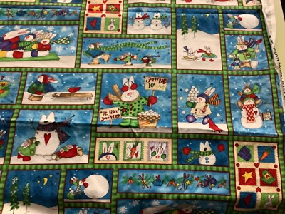 Snow Bunnies Cotton Fabric Pat Yuille MM Fabric *Almost* 2 YDS Squares ...
