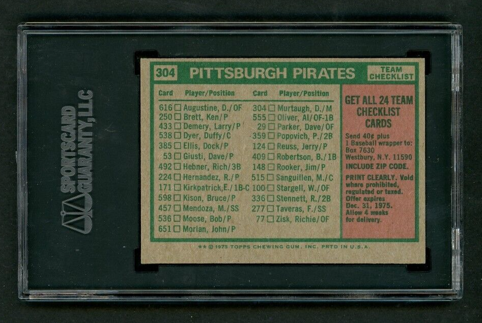 1975 Topps Pittsburgh Pirates Team Card TC #304 SGC 82 (6.5) EX/NM+ | eBay
