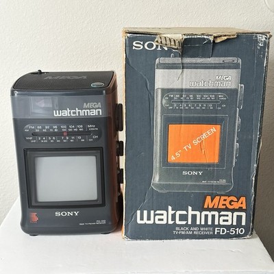 VTG SONY Mega Watchman Portable B&W TV AM/FM Receiver FD-510 NEW 4.5 ...