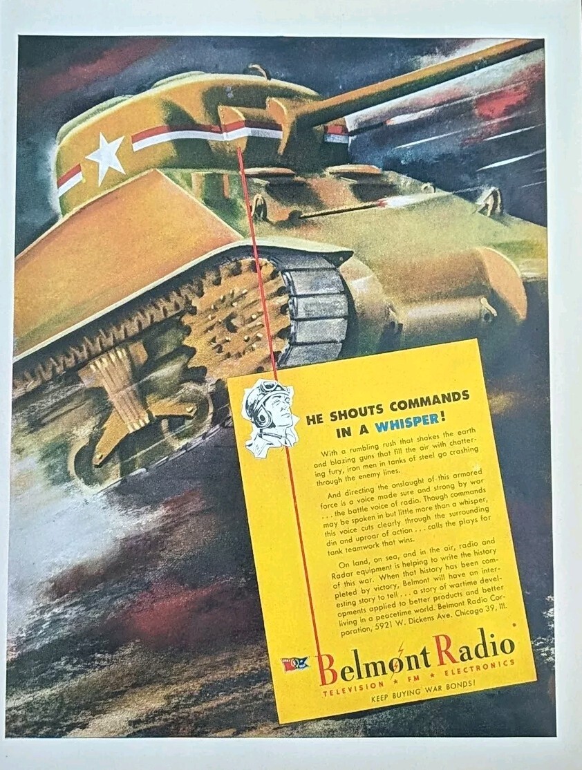 1943 Vintage WW2 Allied Tank Print Ad, Belmont Radio. | eBay