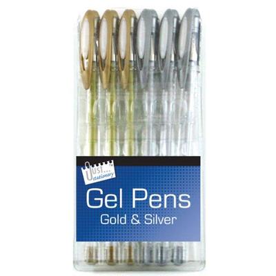 6 x Silver & Gold Metallic Art Craft School Office Gel Ink Writing Pens ...