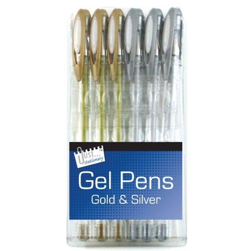 6 x Silver & Gold Metallic Art Craft School Office Gel Ink Writing Pens ...