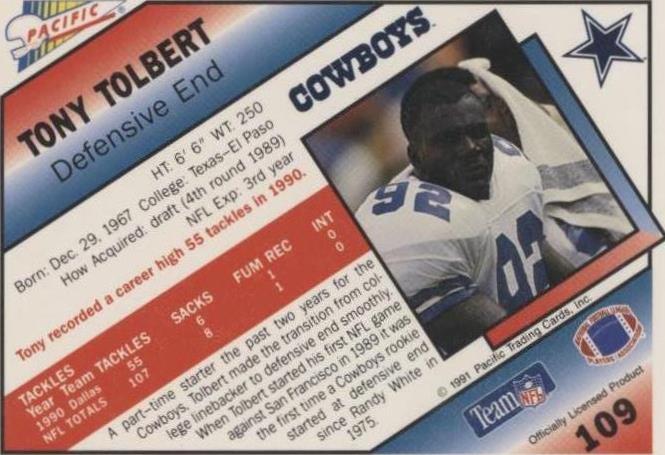 1991 Pacific Tony Tolbert #109 for sale | eBay