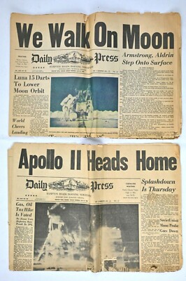 2 VINTAGE DAILY PRESS 1969 "WE WALK ON MOON" NEWSPAPERS NOVEMBER 21 ...