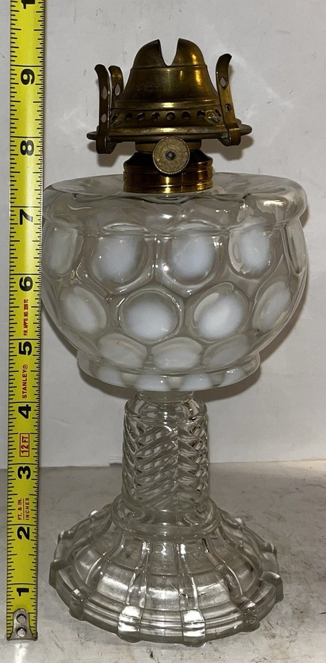 Antique Opalescent Glass Coin Dot Optic Oil Lamp No 1 Beautiful Lamp | eBay