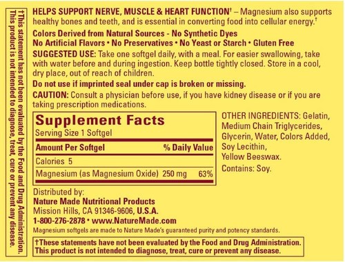 Nature Made Magnesium 250 mg Liquid Softgels 90 ea (Pack of 2 ...