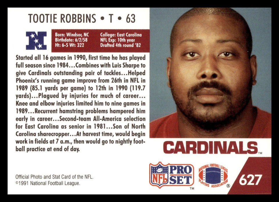 1991 Pro Set #627 Tootie Robbins Phoenix Cardinals Football Card EX | eBay