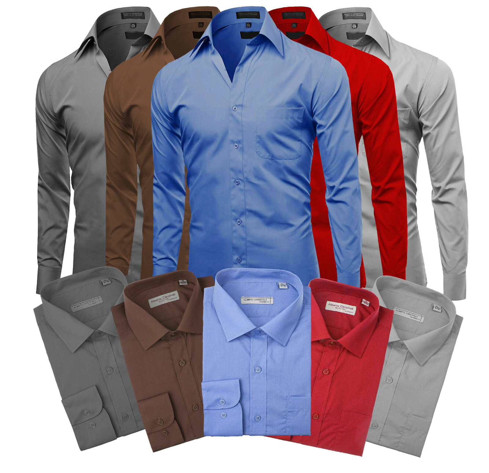 Alberto Cardinali Men's Tailored Fit Long Sleeve Wrinkle Resistant ...