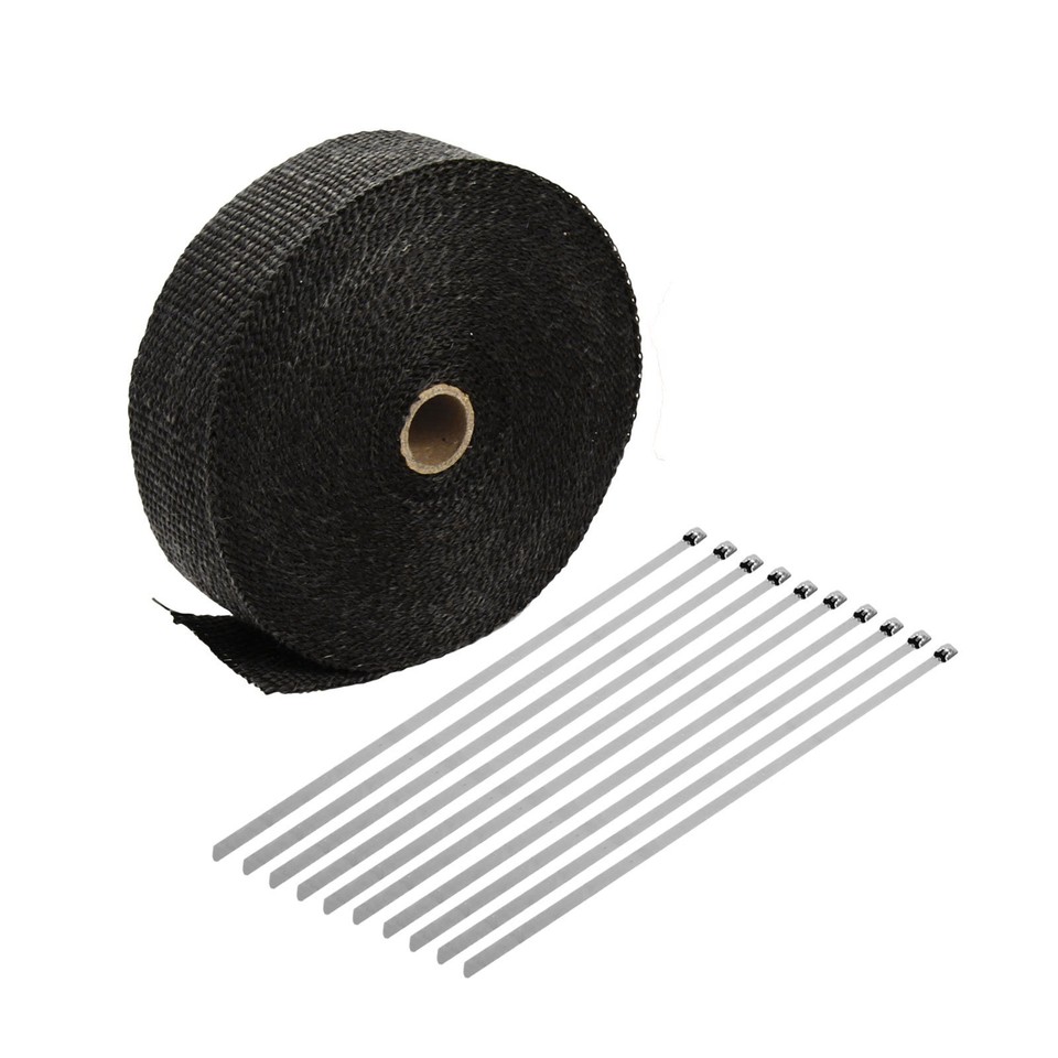 2" 50ft Roll Fiberglass Exhaust Header Pipe Heat Wrap Tape Black +Ties ...
