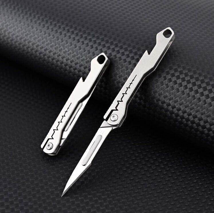 Mini Titanium Pocket Utility Folding Knife Scalpel Blades Opener ...