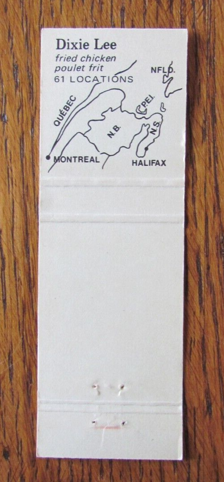 DIXIE LEE FRIED CHICKEN GIRLIE MATCHBOOK COVER: QUEBEC NB NS NFLD PEI ...