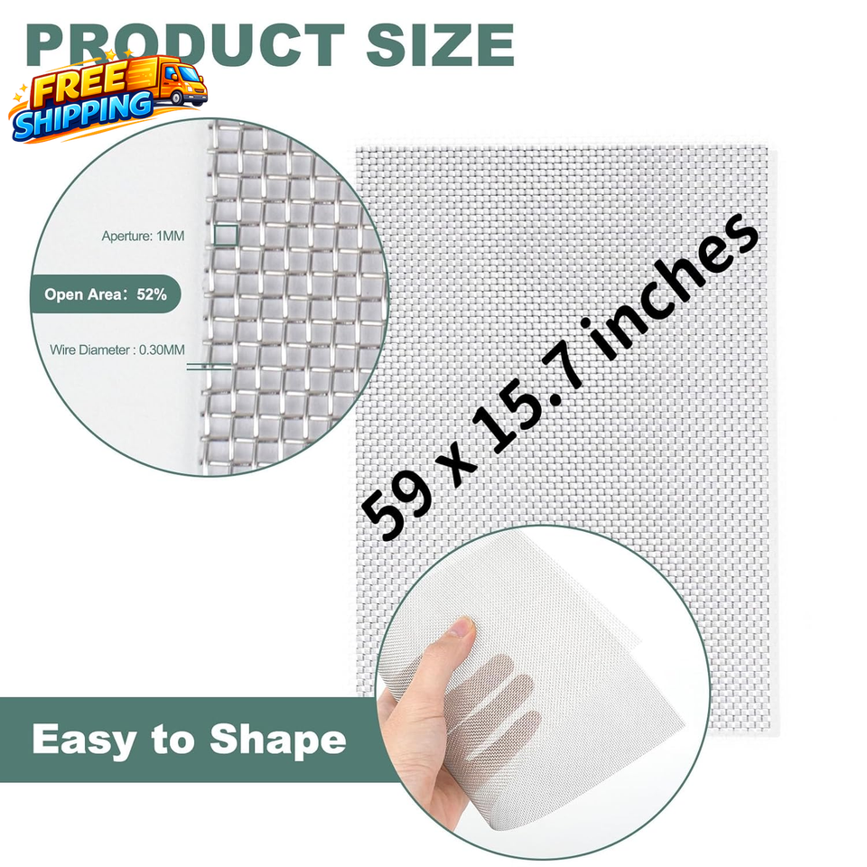 304 Stainless Steel Wire Mesh Screen 15.7 X 59 Inches, 1Mm Hole 20 Mesh ...