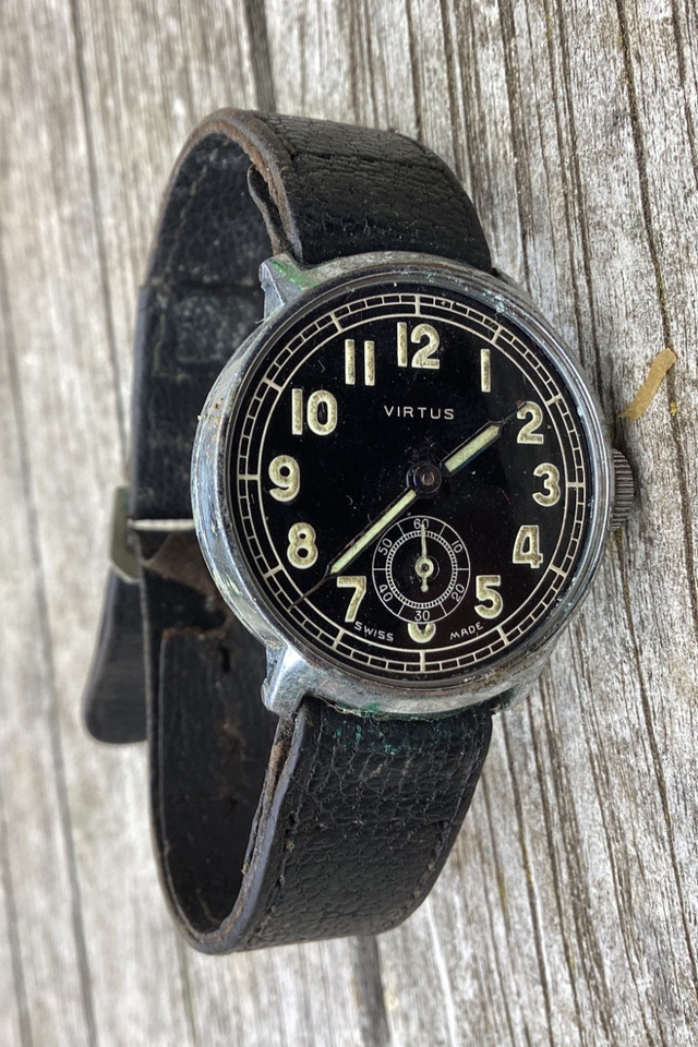 military original ww1 ww2 Virtus black face trench watch broad arrow ...