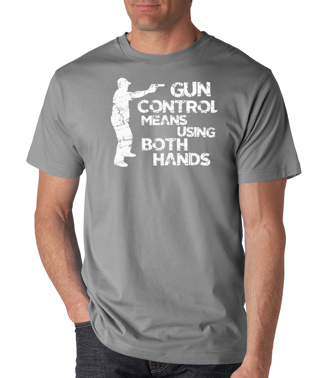 GUN CONTROL USING BOTH HANDS funny firearms 2nd amendment man holding T ...