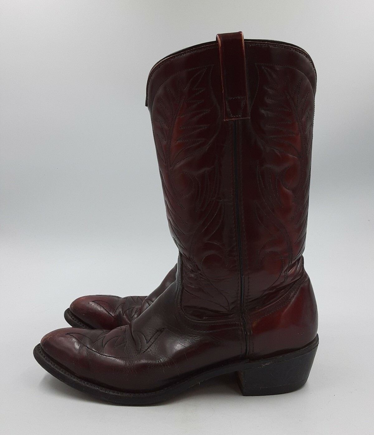 MASON Men's Vintage Genuine Leather Cowboy Boots Western Style Burgundy ...