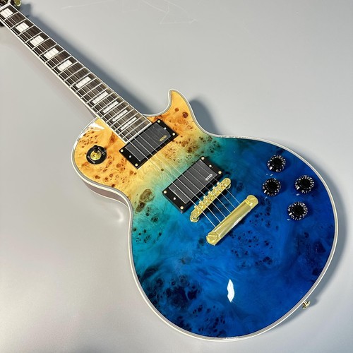 Hot Sale Blue Tree Burl Venner LP Electric Guitar Fixed Bridge Gold ...