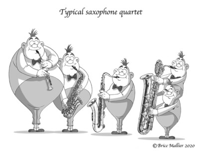 Saxophone quartet humor drawing print | eBay