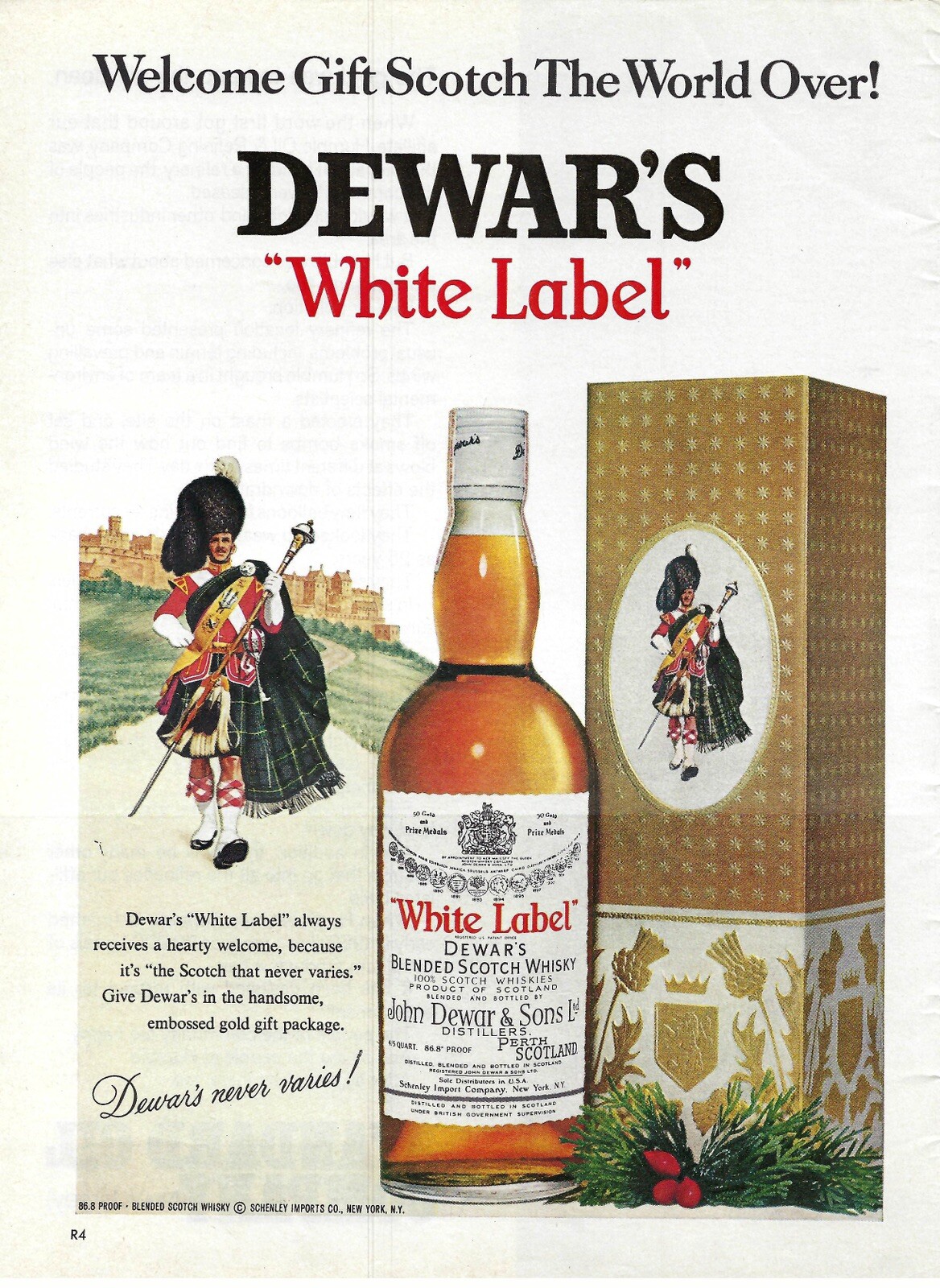 1967 Dewar’s White Label Blended Scotch Whiskey Never Varies Vtg Print ...