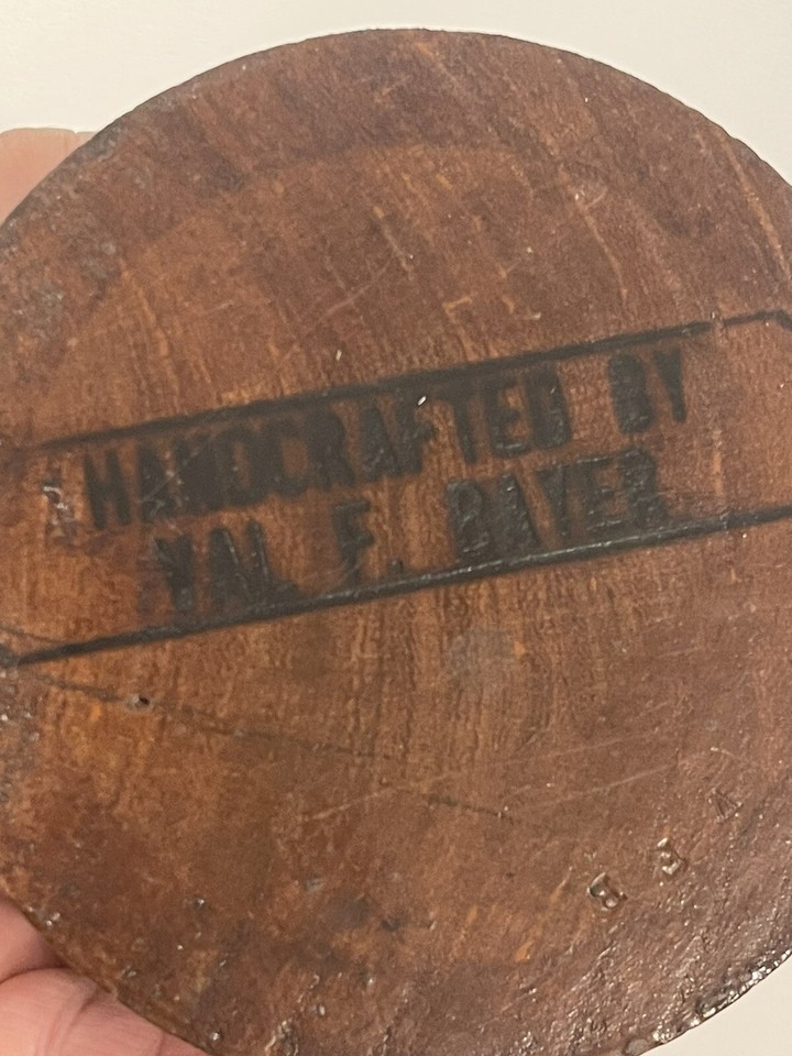 Vintage Old Beautiful Handcrafted by Val F Bayer Wood Box round Brown ...