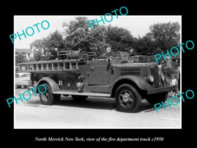 OLD POSTCARD SIZE PHOTO OF NORTH MERRICK NEW YORK FIRE DEPARTMENT TRUCK ...