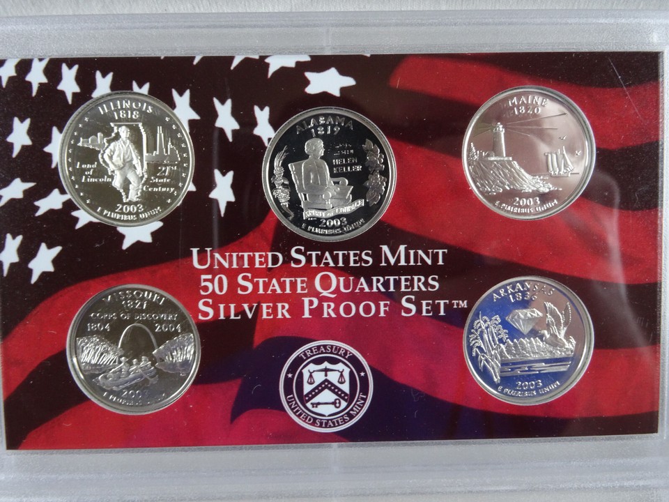 1999-2009 Statehood Quarter Silver Proof Sets 56 US Mint Coins 25C in ...