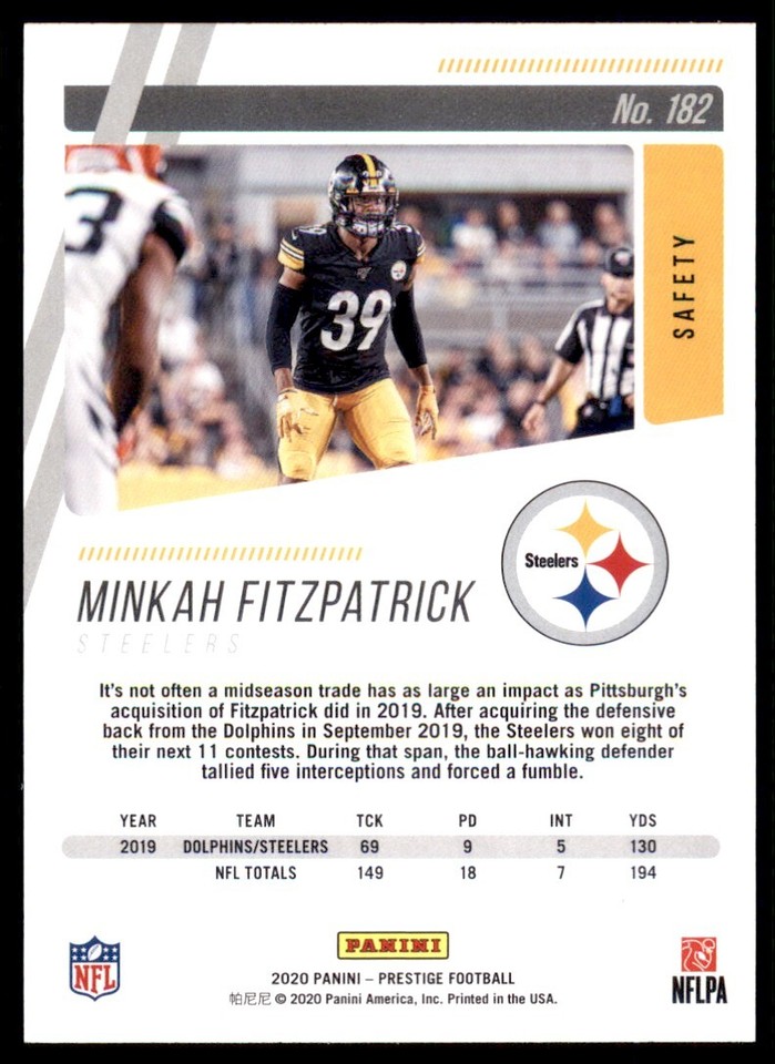 2020 Panini Prestige Minkah Fitzpatrick Pittsburgh Steelers #182 | eBay