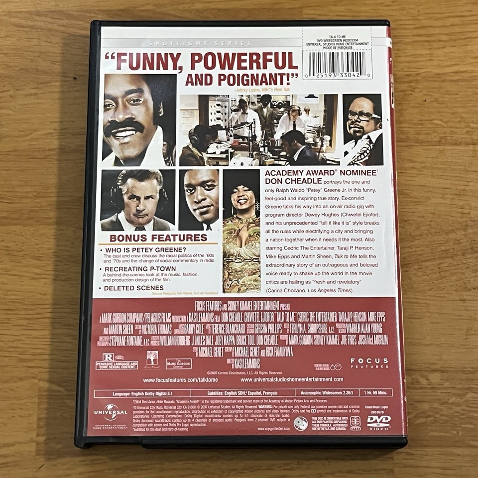 Talk to Me (DVD, 2007, Widescreen) Movie Rated R Mike Epps Martin Sheen ...