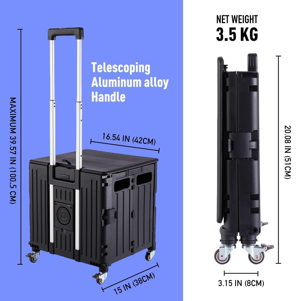 Folding Utility Cart Portable Rolling Crate Handcart Shopping Trolley ...