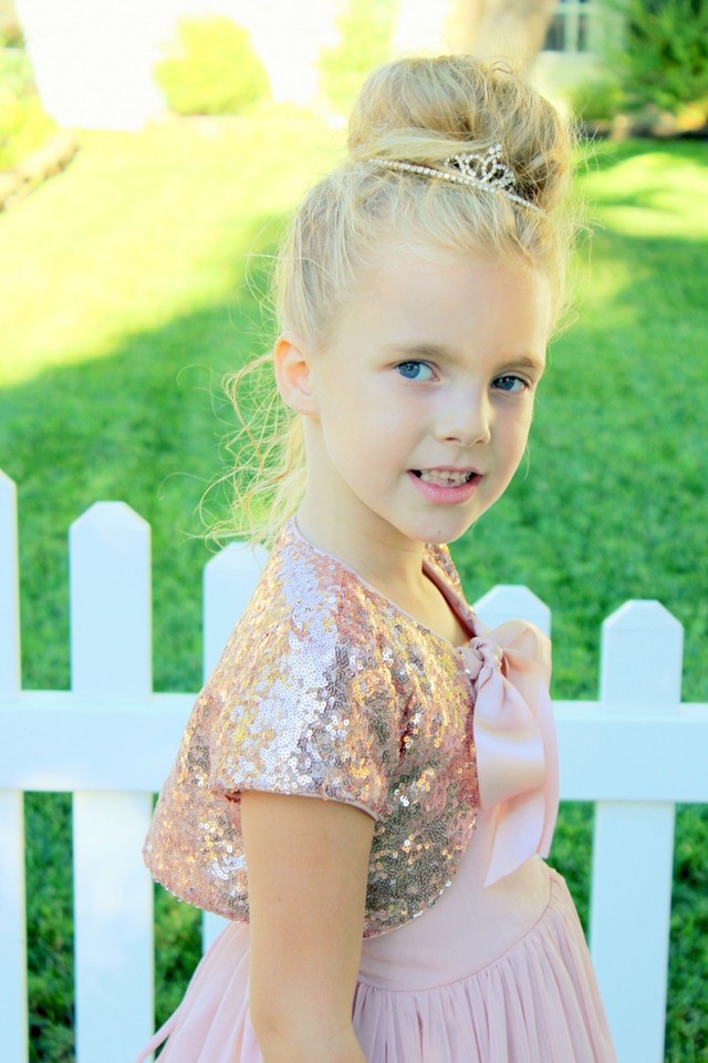 Rose Gold Sequins Capes Flower Girl Bolero Jacket Dress Cover Up Girls ...