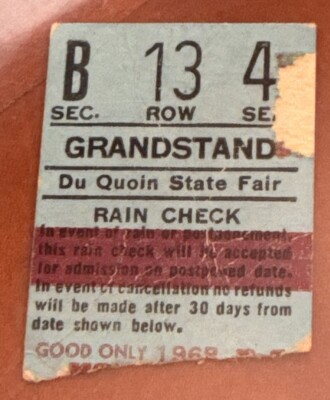 1968 DuQuoin State Fair Auto Race Rain Check Ticket | eBay
