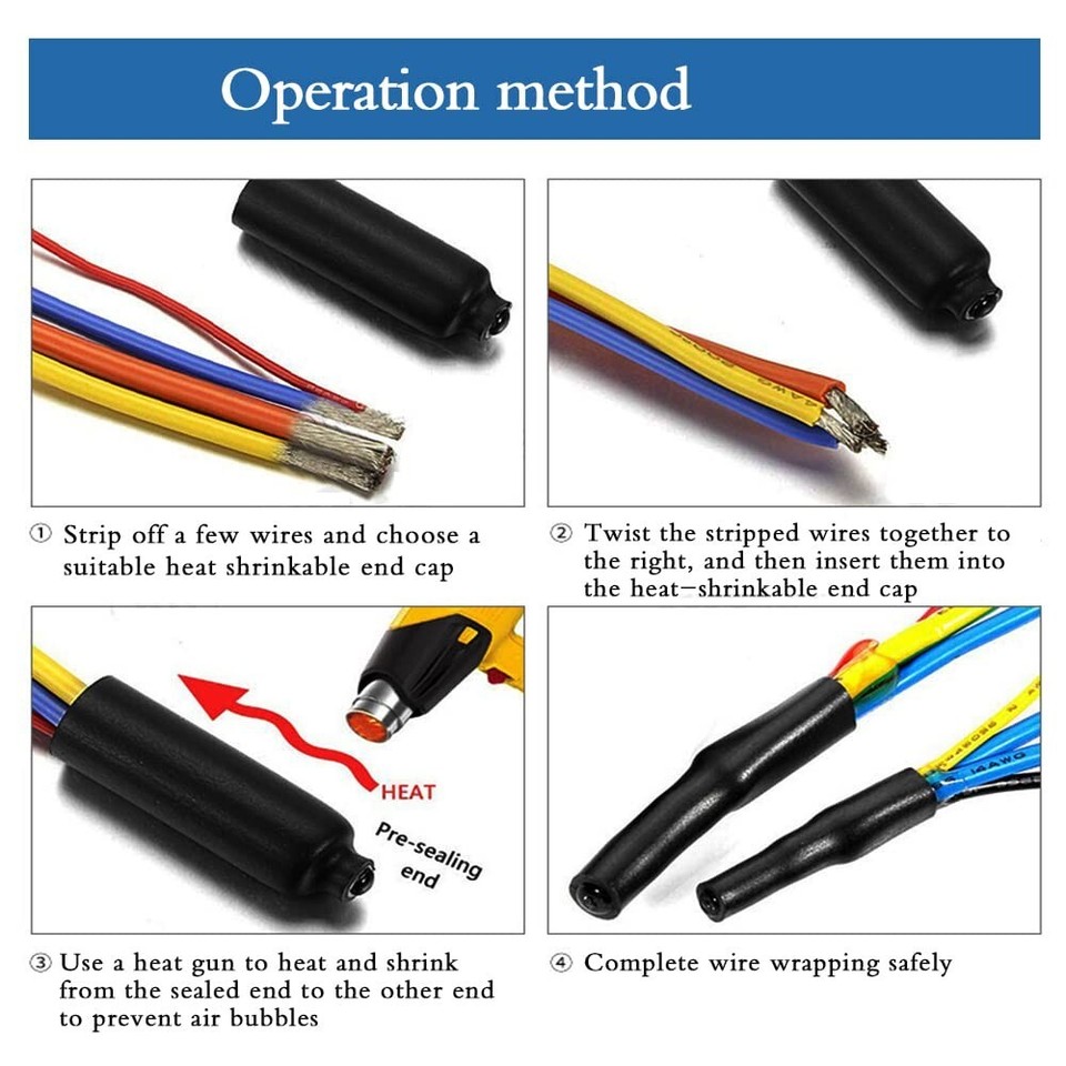 200PCS Waterproof Heat Shrink End Caps tubing Electrical Wire Cable ...