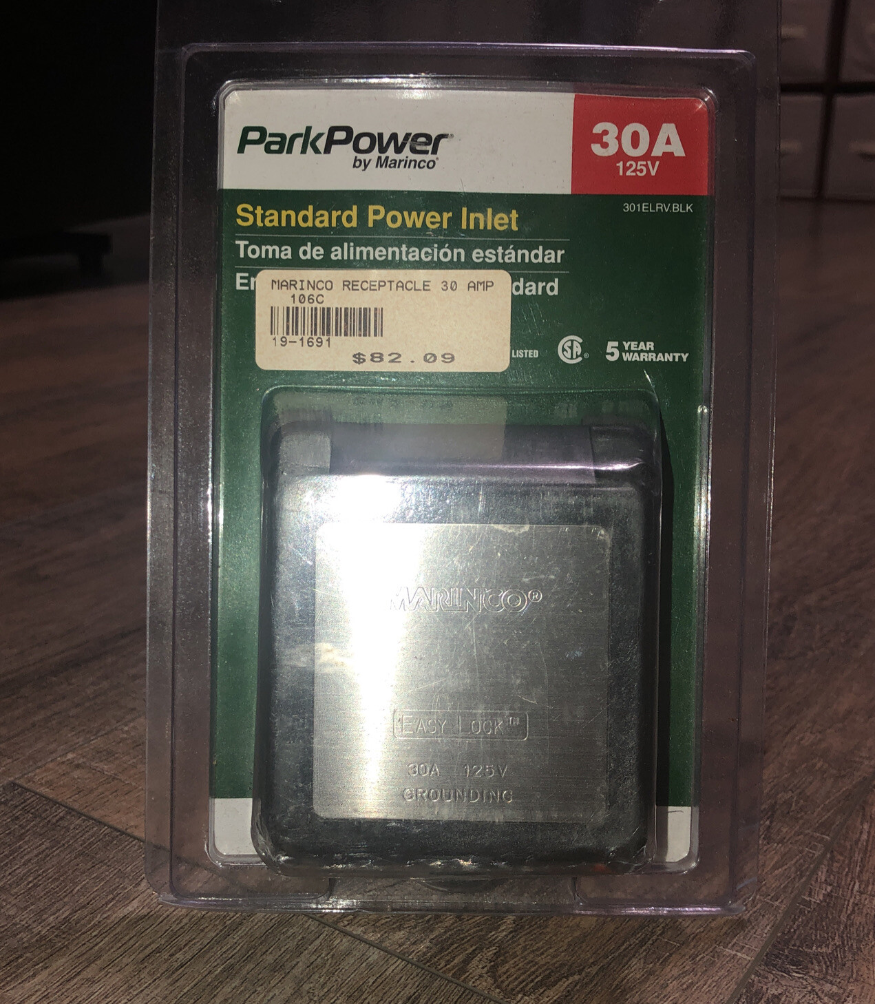 PARK POWER MARINCO 301ELRV.BLK 30 AMP / 125 VOLT STANDARD POWER INLET ...