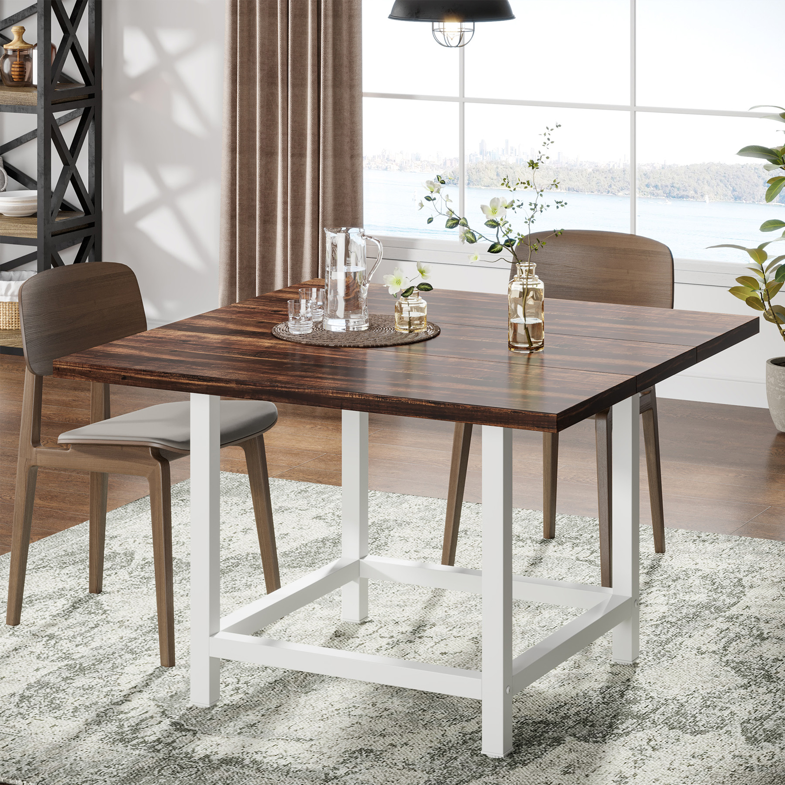 Tribesigns Square Wood Dining Table 4-Person Black Kitchen Table for ...