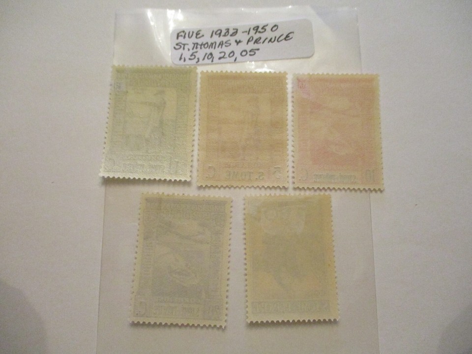 Five 1933-1950 St. Thomas & Prince Postage Stamps -1, 5, 10, 20, 05 ...