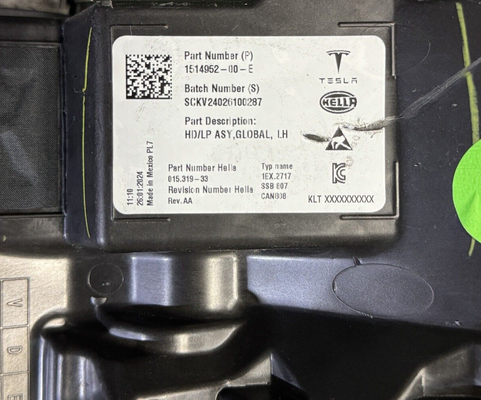 2021 2022 2023 TESLA MODEL 3/Y LEFT DRIVER LED HEADLIGHT OEM 1514952-00 ...