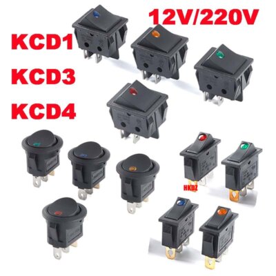 12V/220V LED Light Round ON/OFF Rectangle Rocker Switches for Car Van ...