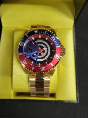 Invicta 44mm Marvel CAPTAIN AMERICA Limited Edition Bezel Gold SS Watch ...